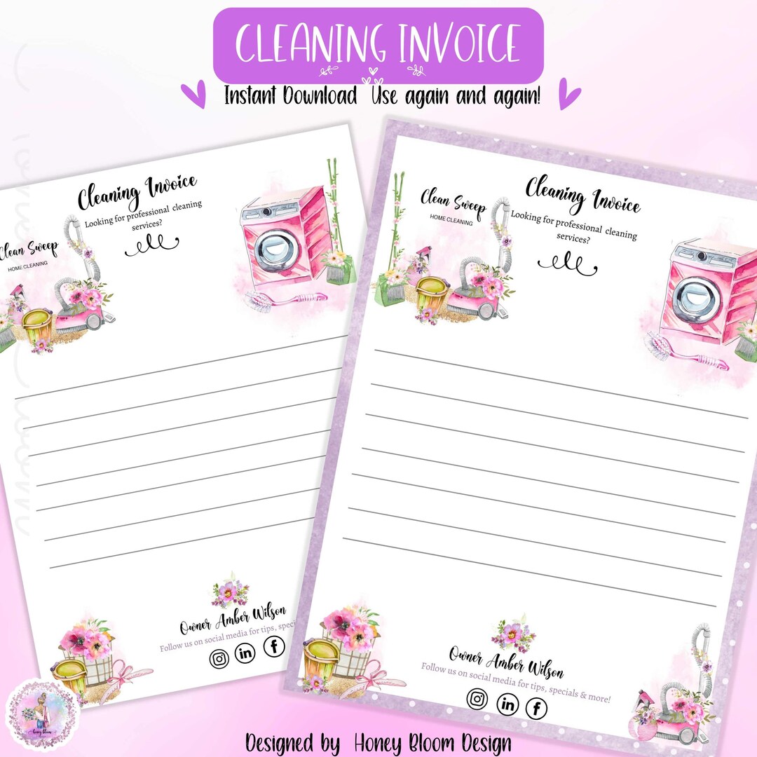 DIY Vacuum Cleaning Invoice, Cleaning Supplies Invoice, Colorful ...