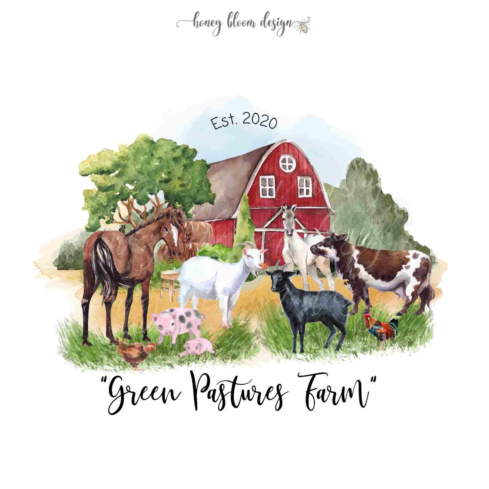 Red Barn Farm Logo Horses Goats Chicken Rooster Pigs Cows - Etsy