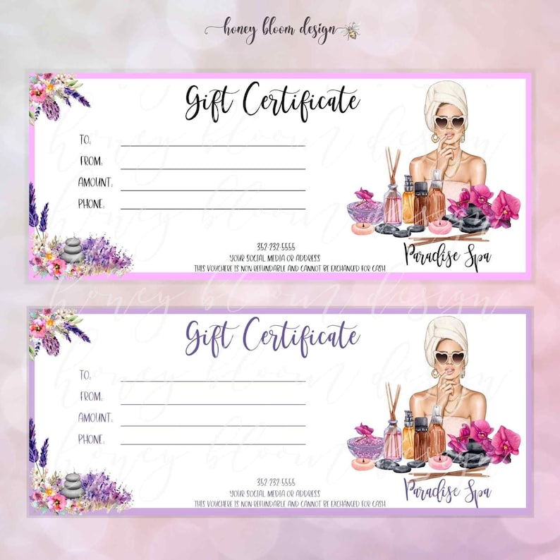 Spa Gift Certificate Beauty Salon Makeup DIY Women Spa Card - Etsy