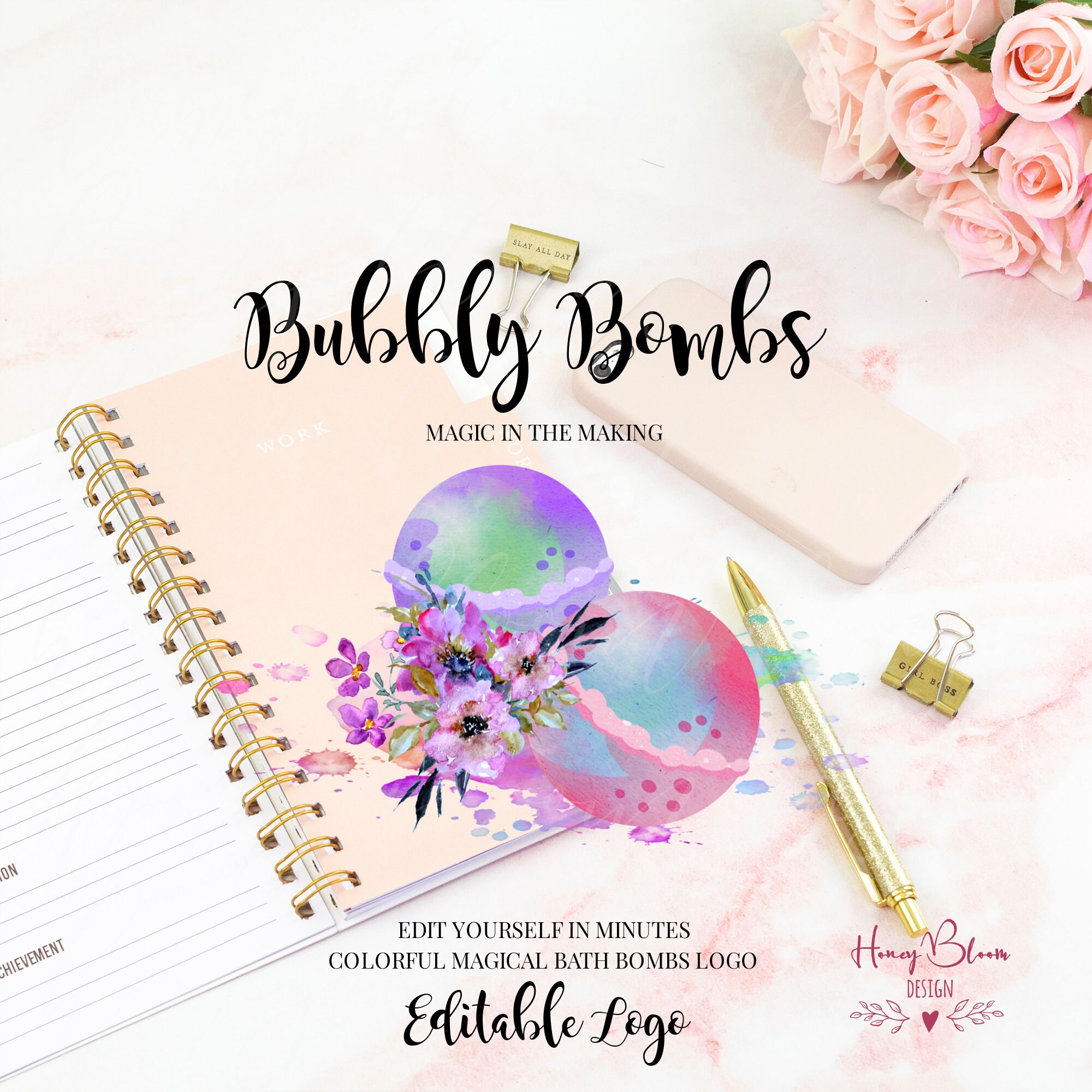 Colorful Bath Bomb Logo Floral Logo Watercolor Bath Bomb - Etsy