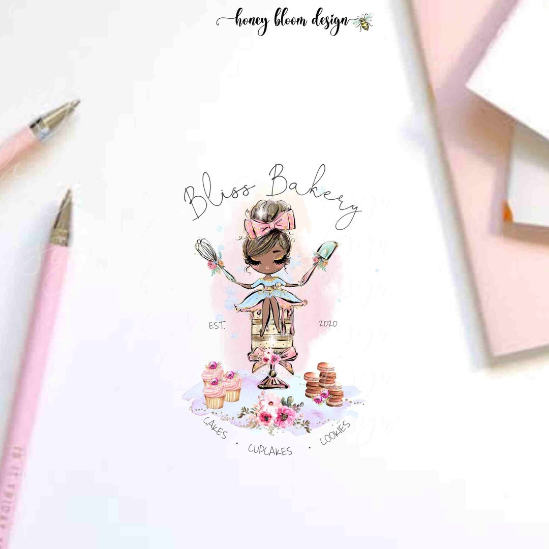 Pink Bakery Logo, Cake Cupcakes Cookies Logo, Floral Bakery Logo ...