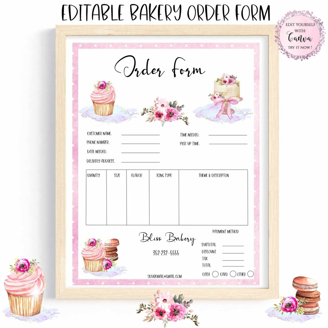 Adorable Bakery Order Form, Specialty Cake Cupcake Macaroons Bakery ...
