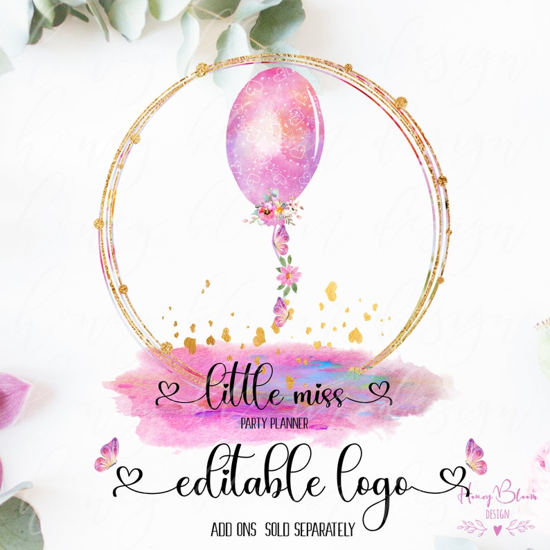 Pink Hearts Balloon Logo Editable Logo Floral String Gold - Etsy