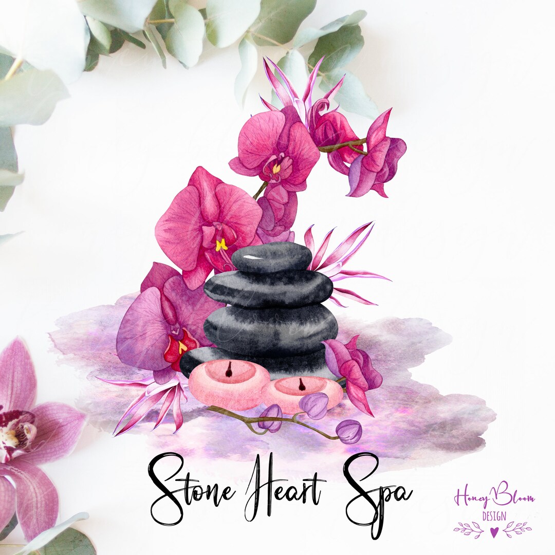 Spa Stones Day Spa Logo, Premade Logo, Purple Watercolor Spa Elements ...