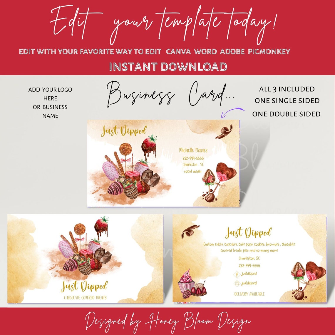 Chocolate Dipped Card, Chocolate Strawberry Business Card, Chocolate ...