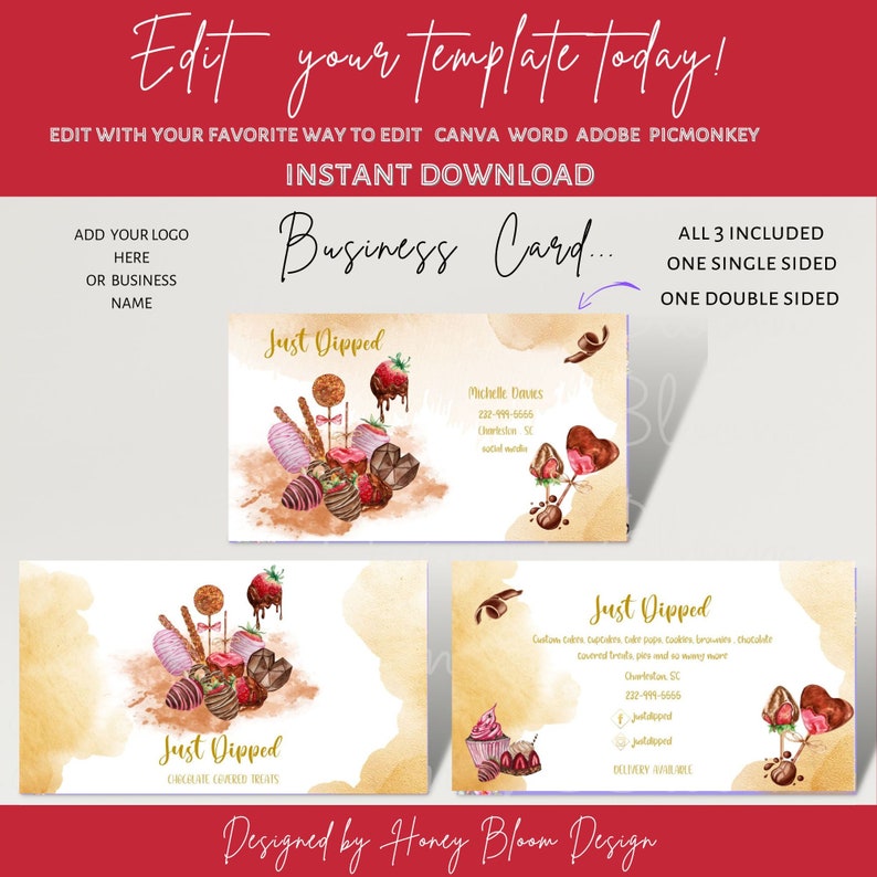 Chocolate Dipped Card Chocolate Strawberry Business Card - Etsy