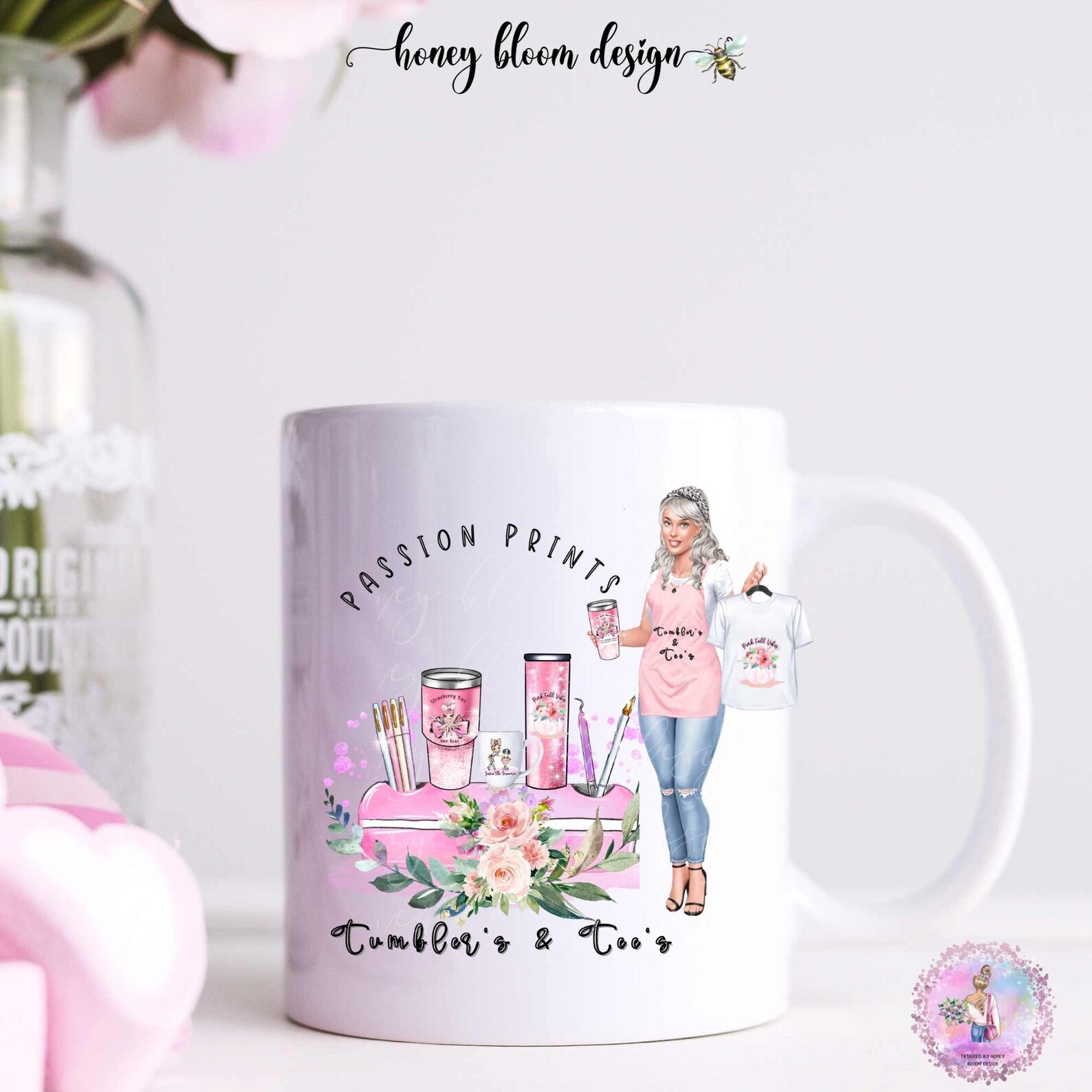 DIY T-shirt Cups Maker Logo| Blonde Hair Women Holding T-shirt Logo ...