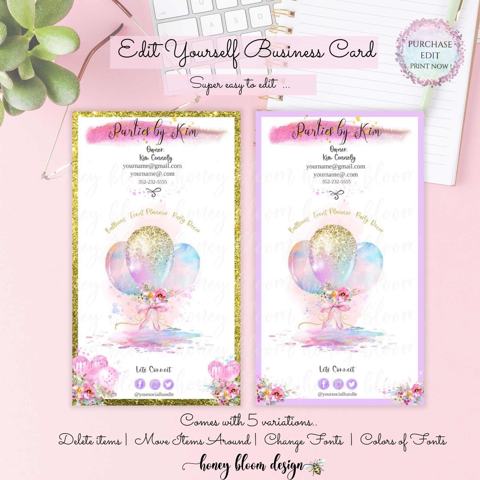 Balloon Event Planner Card, Pretty Balloon Artist Business Card ...