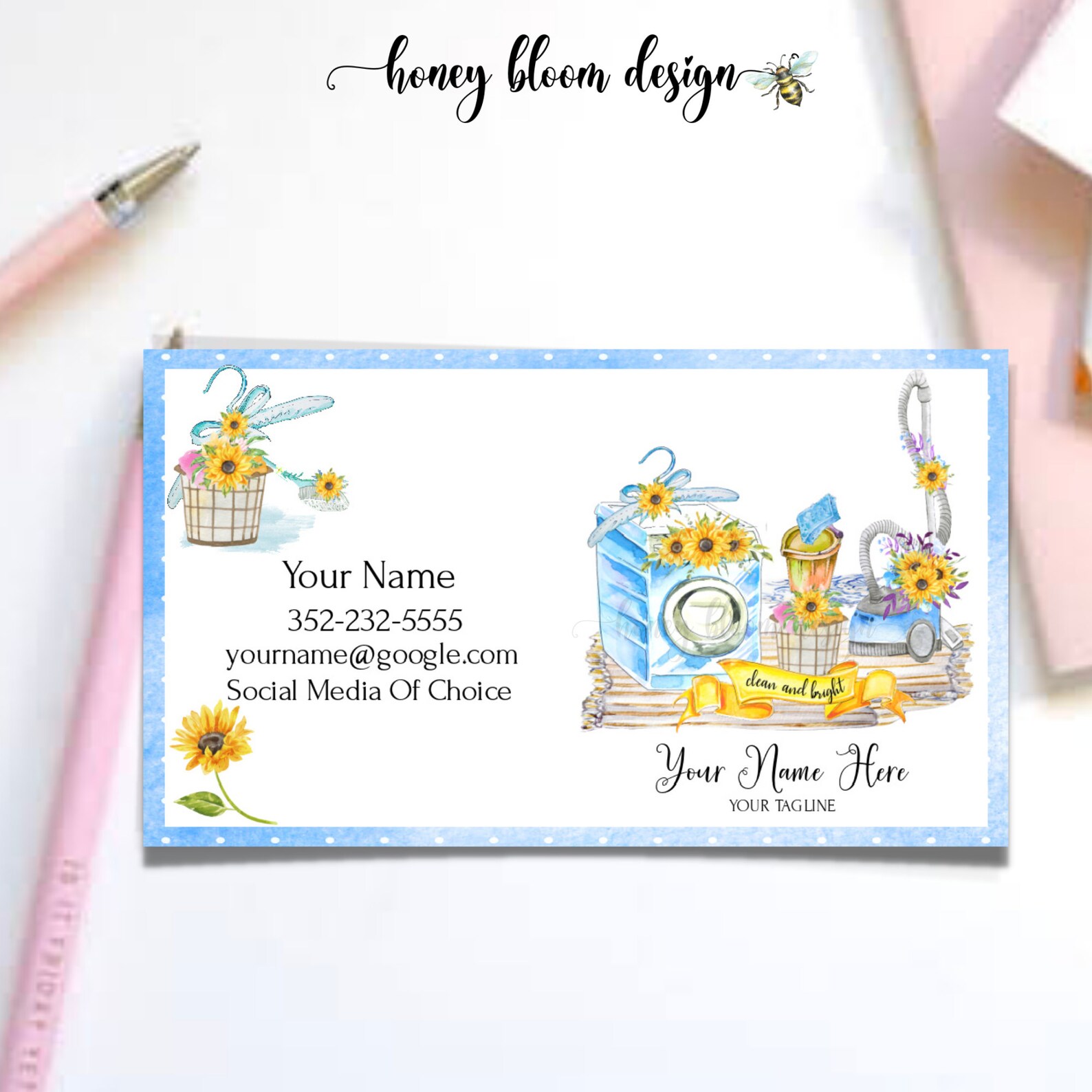 Sunflower Cleaning Business Card Washing Machine Card blue - Etsy