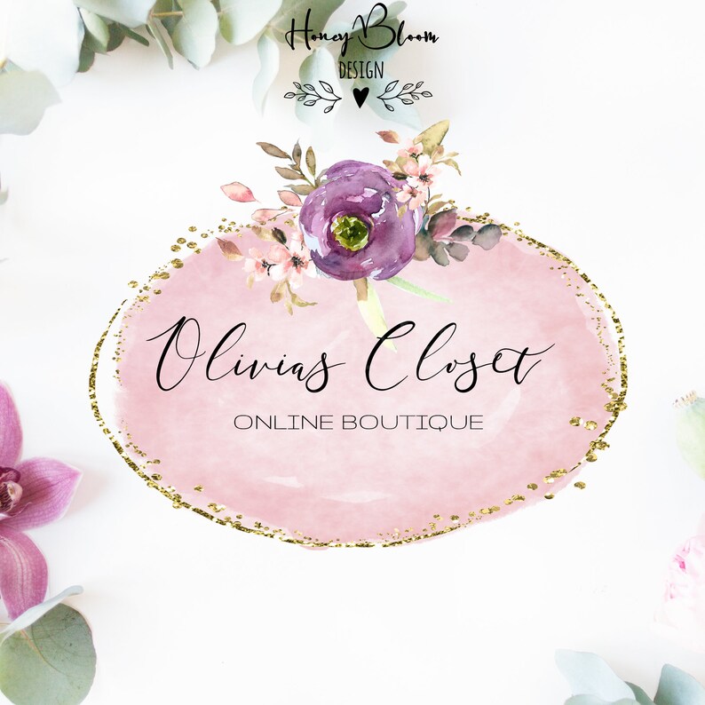 Purple Watercolor Floral Premade Logo , New Business or Blog Logo ...