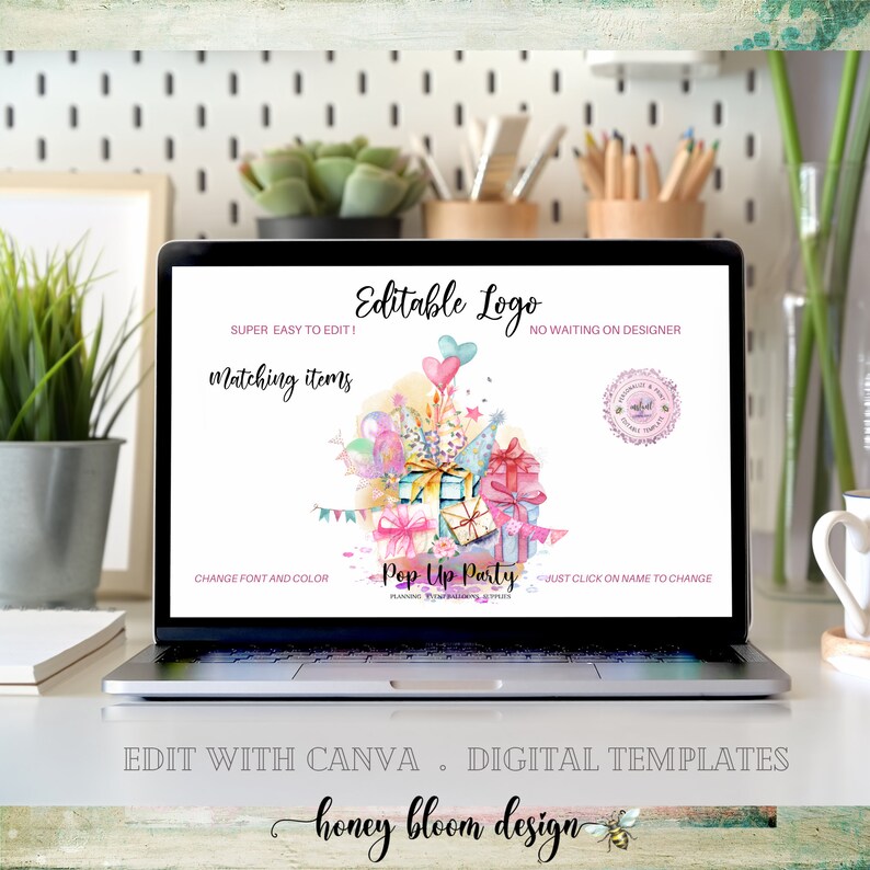 Party Event Planner Supplies Logo Colorful Boxes Balloons | Etsy