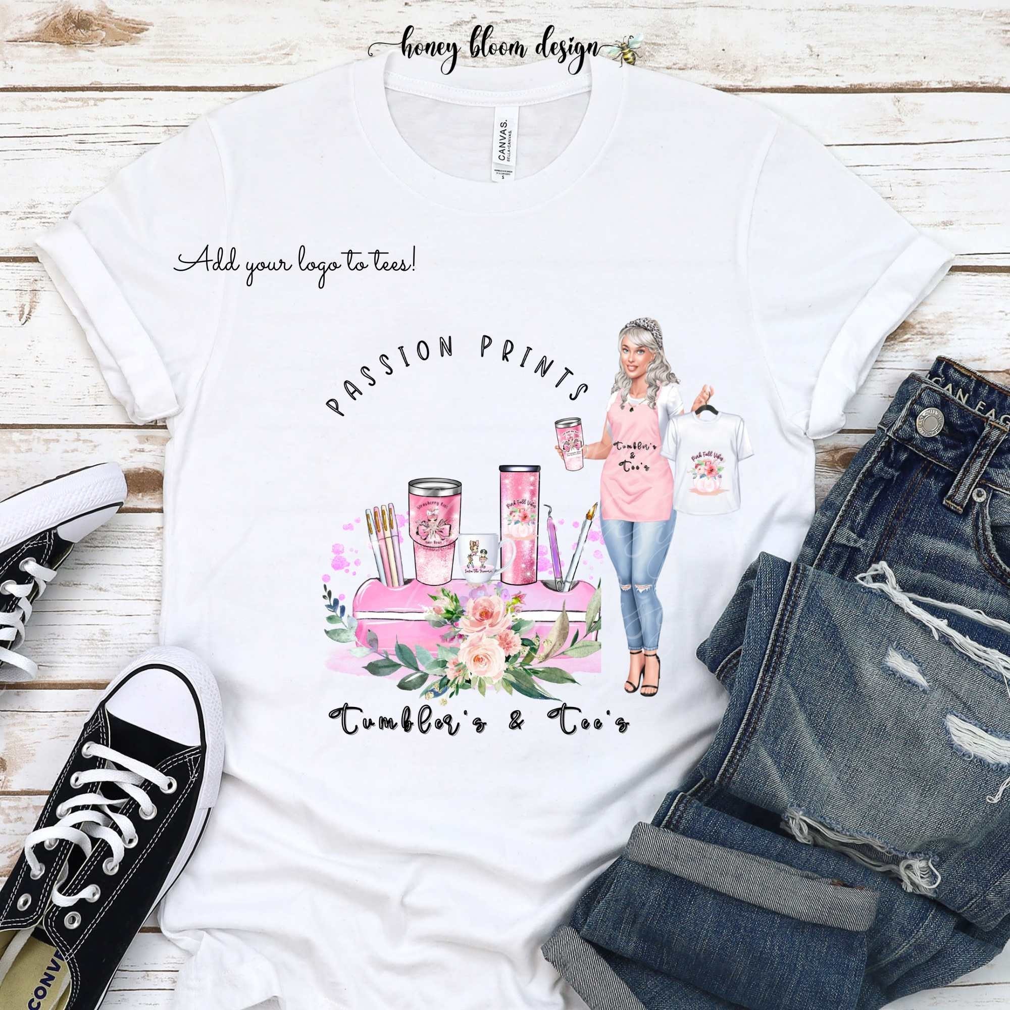 DIY T-shirt Cups Maker Logo| Blonde Hair Women Holding T-shirt Logo ...
