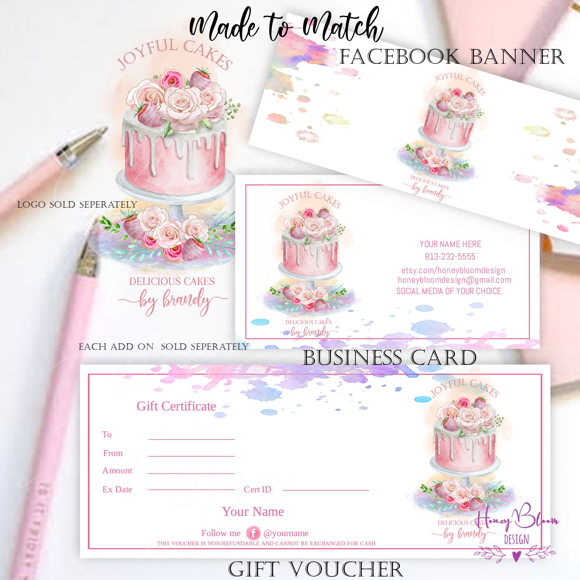 Bakery Pink Cake Logo Fancy Cake Logo Cake Cupcakes Cookies | Etsy