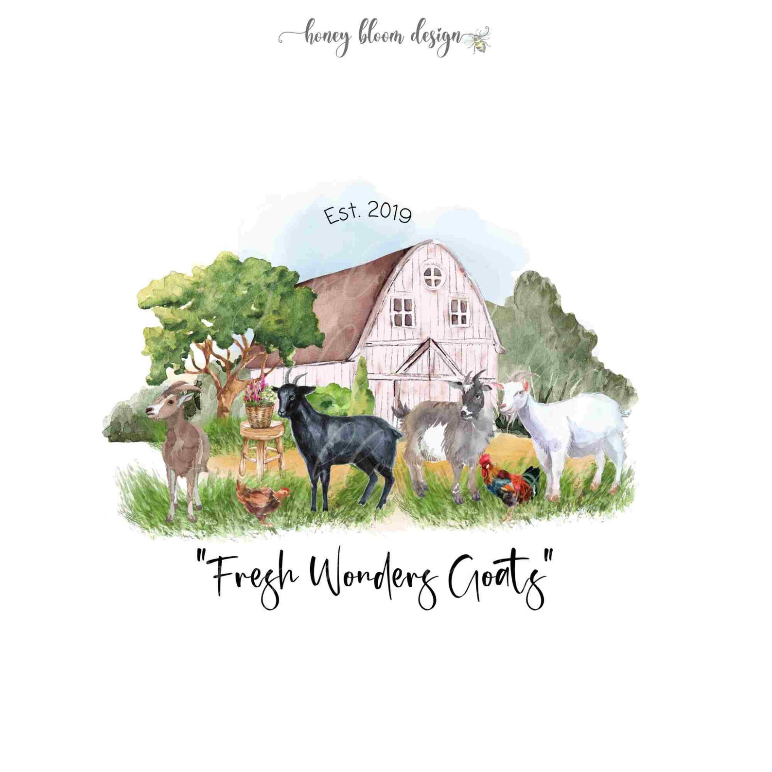 Goats White Barn Logo Four Goats Chicken Rooster Logo Goat | Etsy