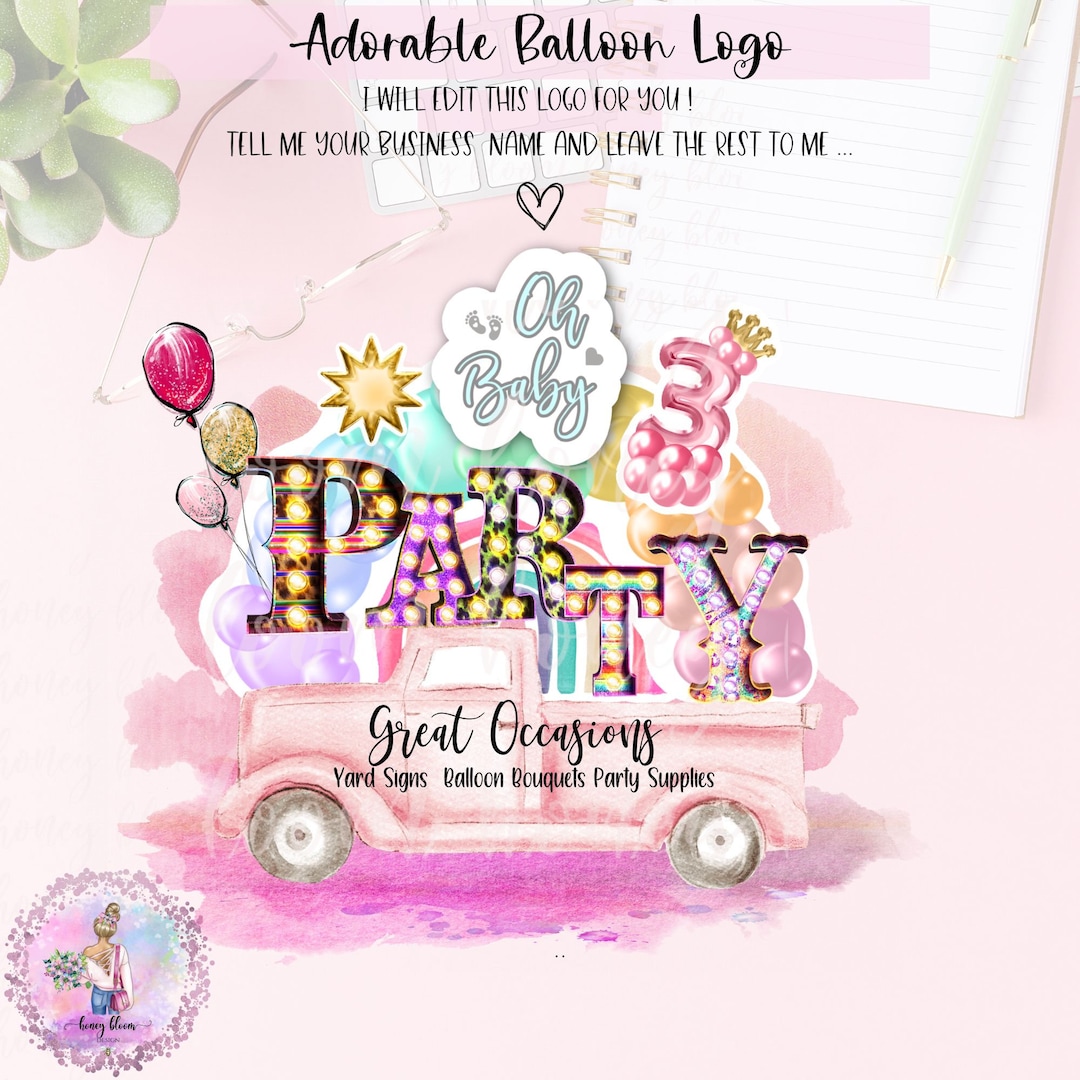 Balloon Logo, Yard Art Logo, Pink Blue Balloons Logo, Perfect for Party ...