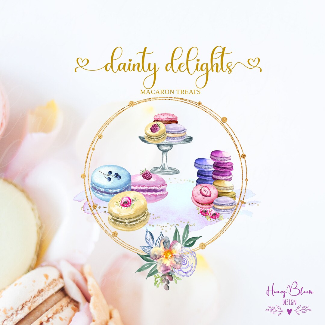 Macaron Bakery Logo, Colorful Macaron Logo, Floral Fruit Macaron Logo ...