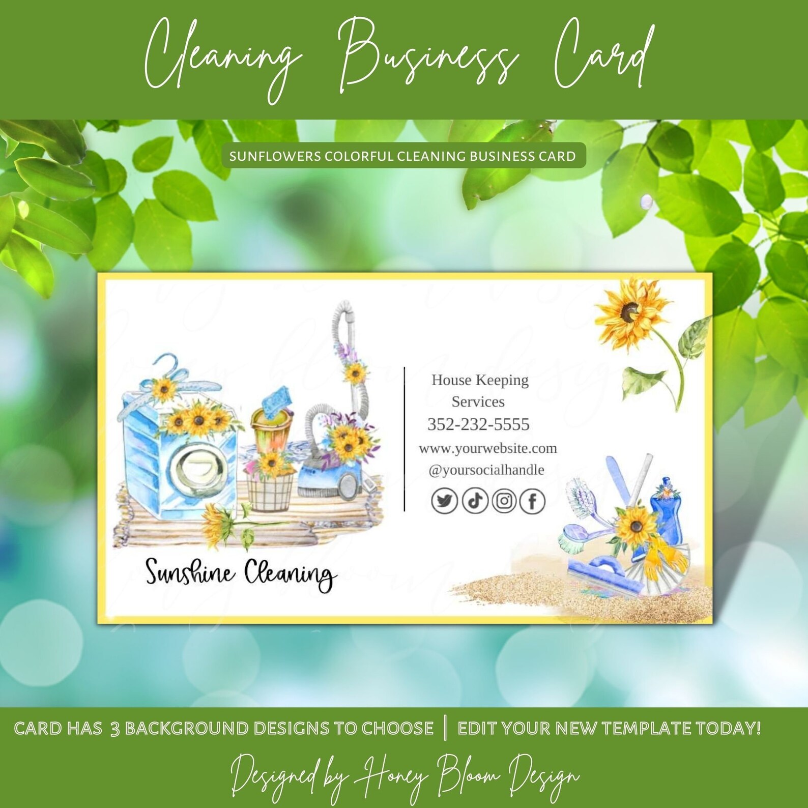 Sunflower Cleaning Business Card , Washing Machine Card ,blue Vacuum ...