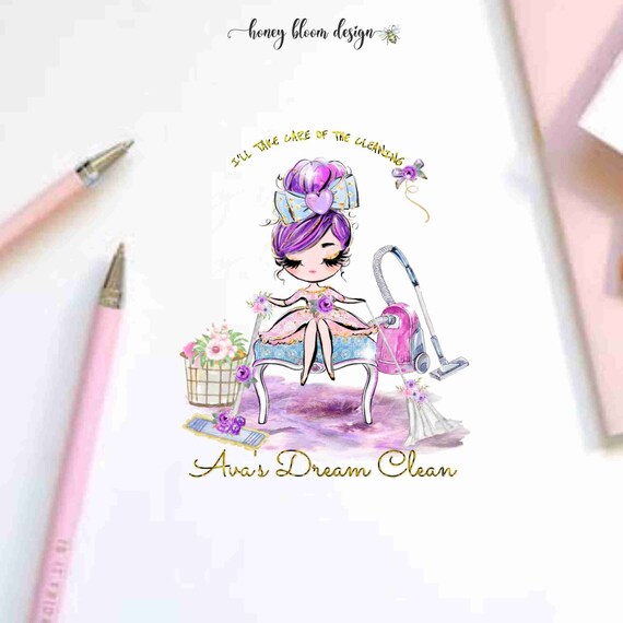 Glam Girl Cleaning Logo Purple Hair Girl Logo Colorful | Etsy