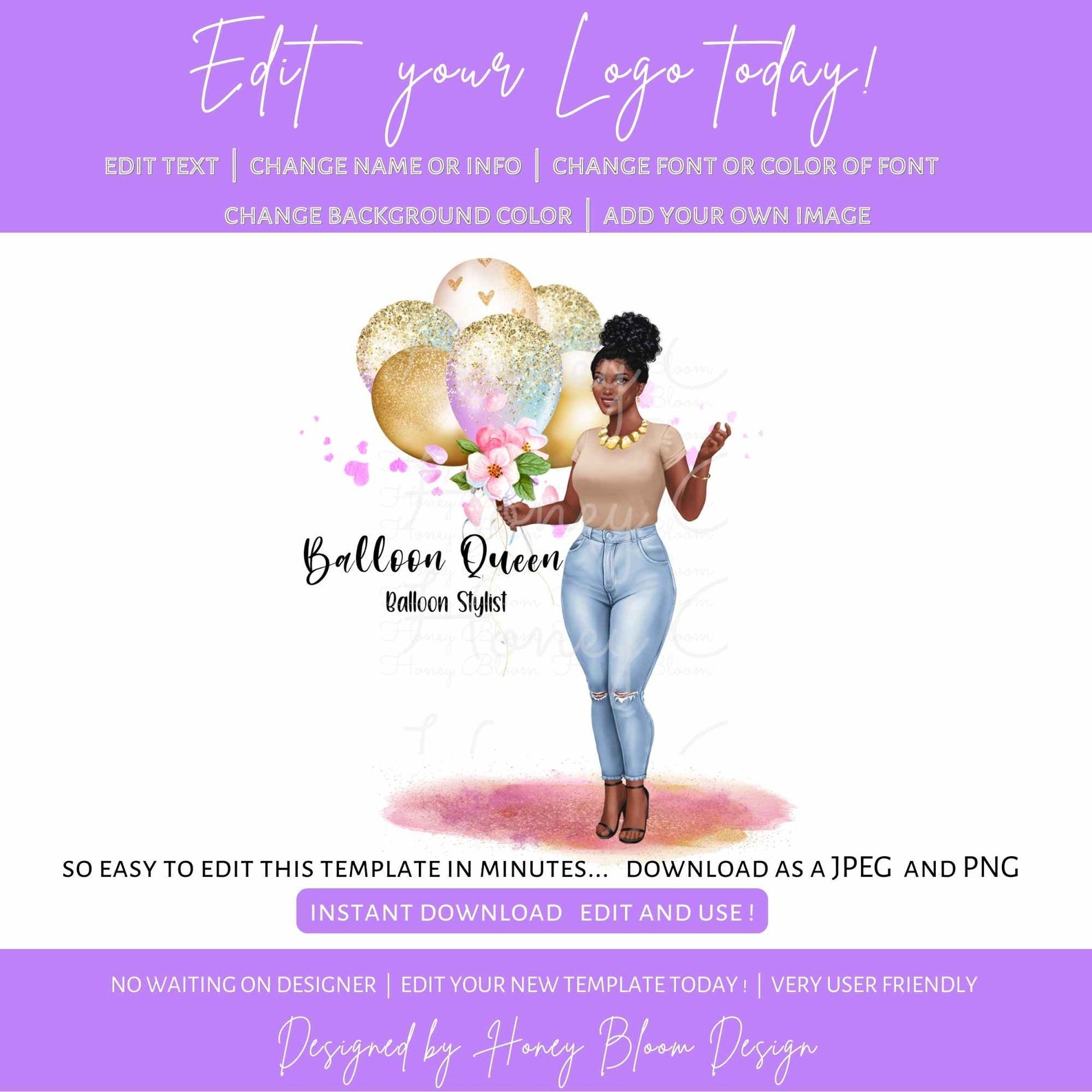 Dark Skin Balloon Stylist Holding Balloon Bouquet Logo - Etsy