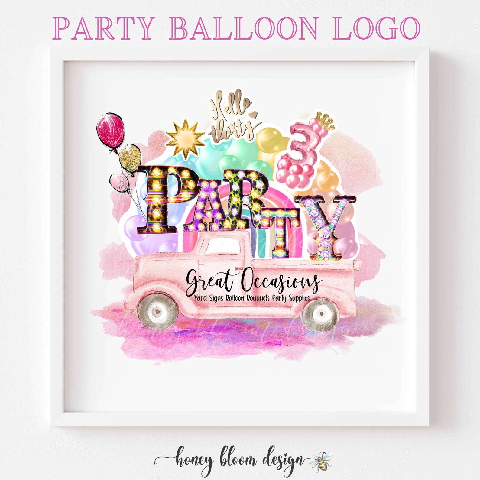 Balloon Logo, Yard Art Logo, Pink Blue Balloons Logo, Perfect for Party ...