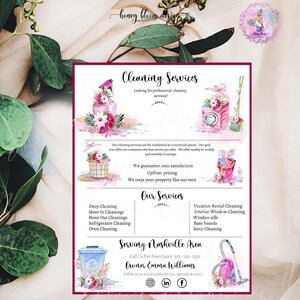 Pink Floral Cleaning Logo, Colorful Cleaning Supplies Logo, Pretty ...