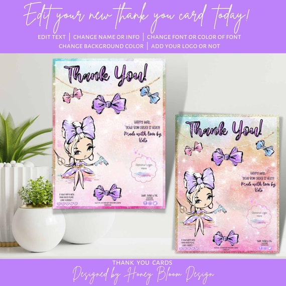 Handmade Bows Thank You Card Blonde Hair Cutie on Bow Card - Etsy