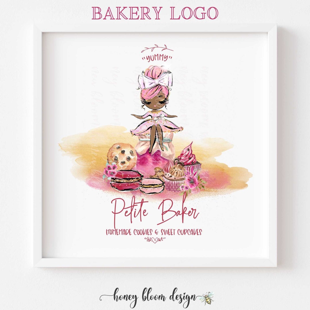 Dark Skin Pink Hair Girl Bakery Logo, Cake Cupcakes Cookies Logo ...