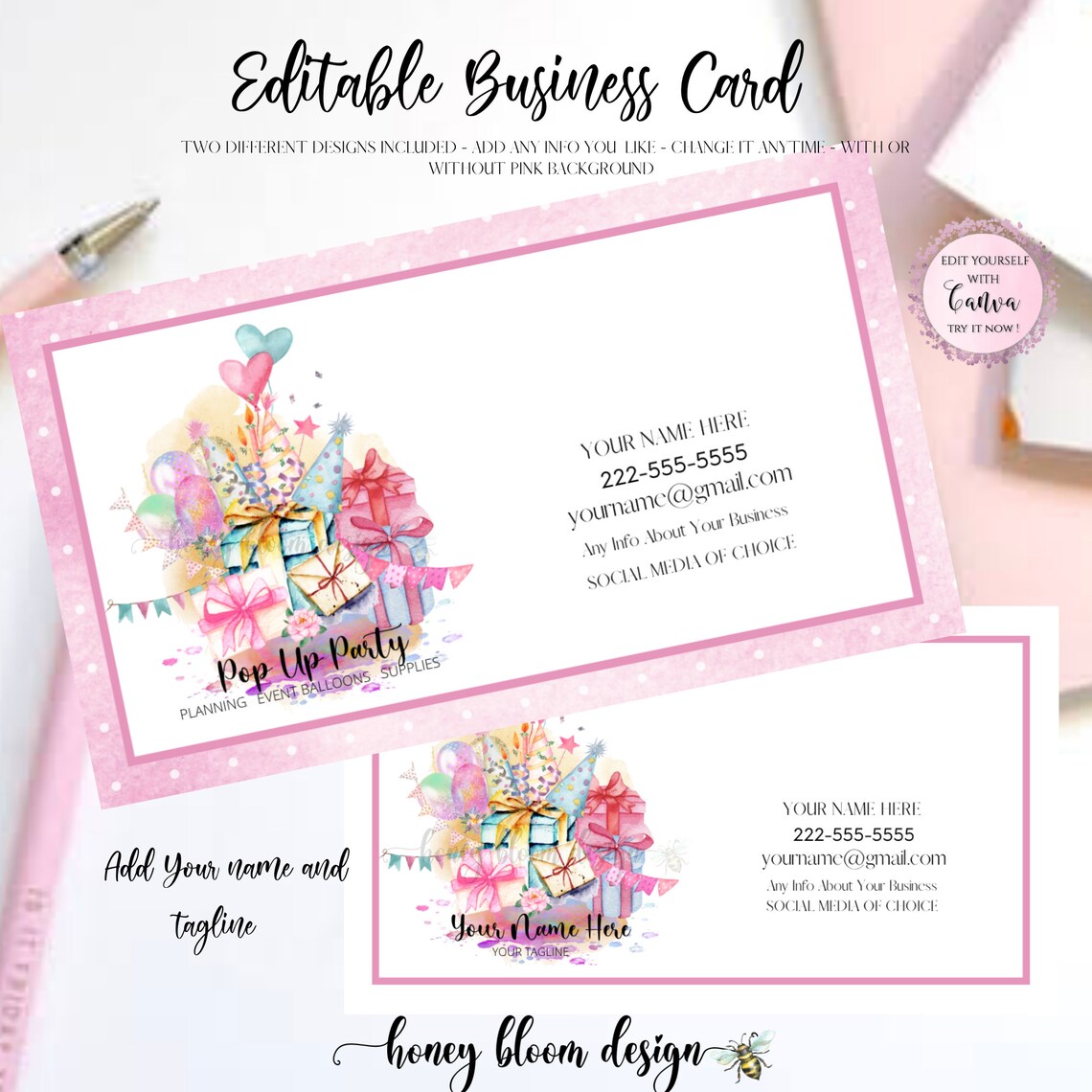 Party Event Planner Supplies Business Card, Colorful Boxes Balloons ...