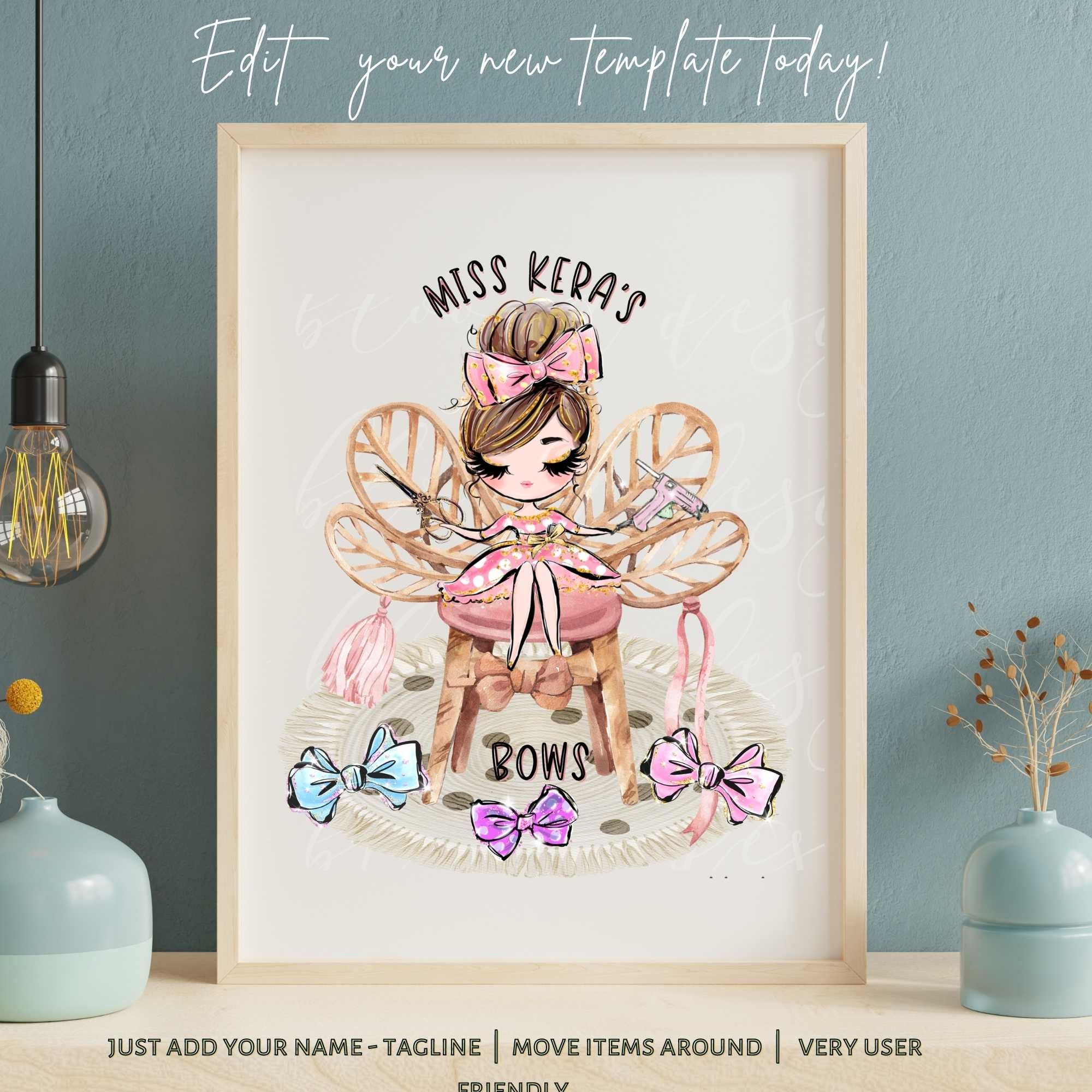 Boho Bows Maker Logo Brunette Sitting in Boho Chair Log - Etsy