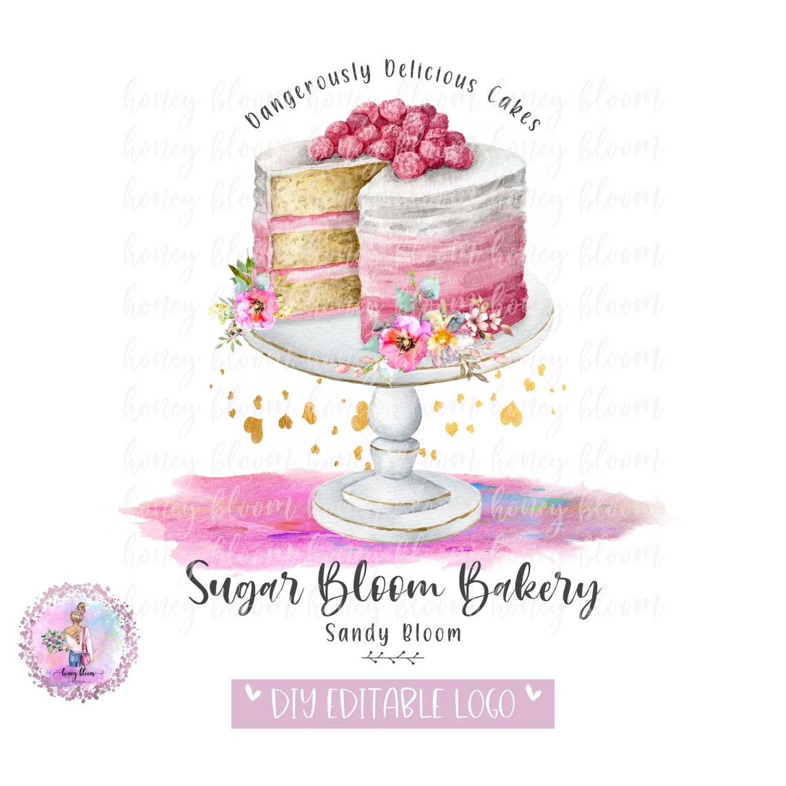 DIY Colorful Cake Bakery Logo Pink Layered Cake Bakery Logo - Etsy