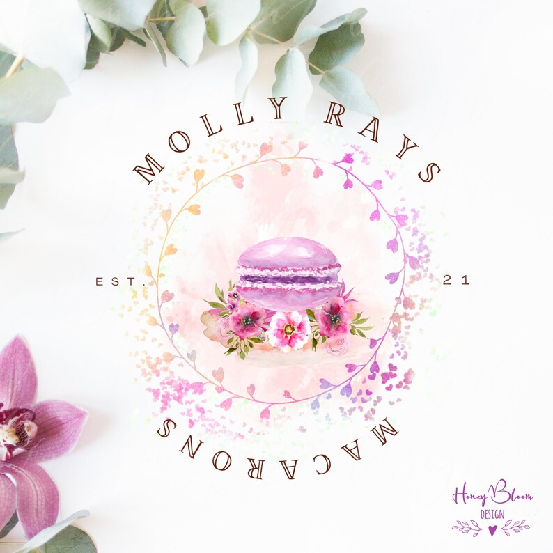 Macaron Bakery Logo Purple Macaron Logo Cookie Bakery Shop | Etsy