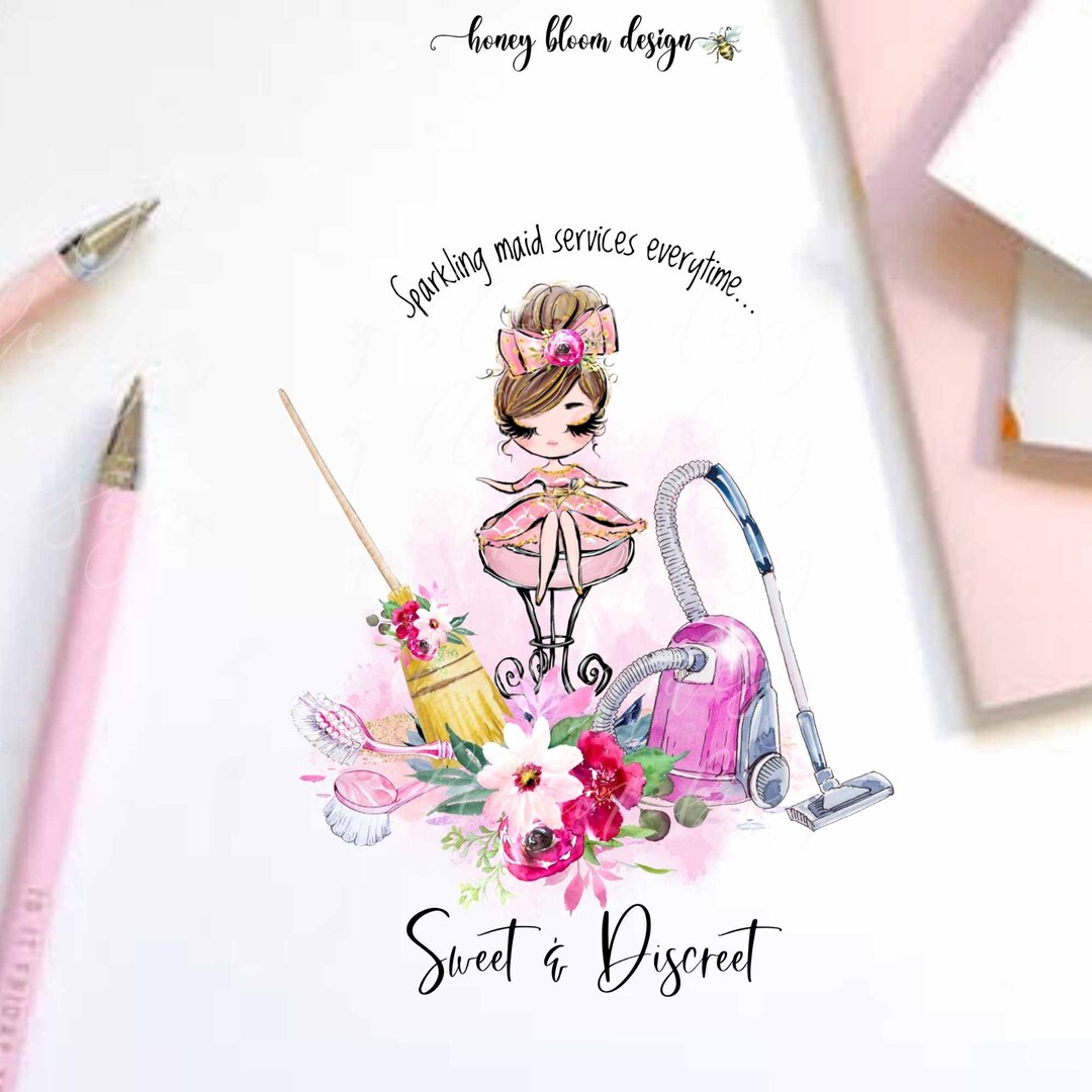 Brunette Girl Vacuum Cleaning Logo, Cleaning Supplies Logo, Colorful ...