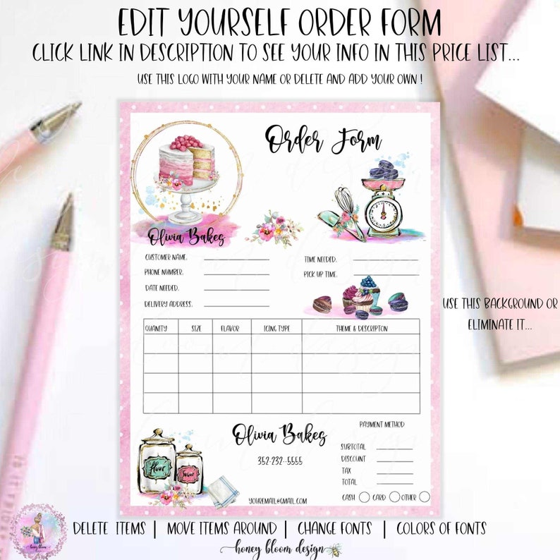 Adorable Bakery Order Form Specialty Cake Cupcake Macaroons - Etsy