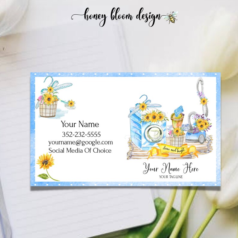 Sunflower Cleaning Business Card Washing Machine Card blue - Etsy