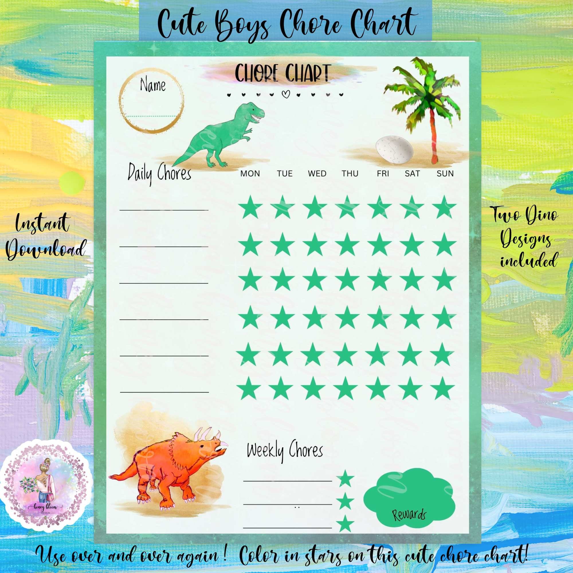 Cute Dinosaur Chore Chart Instant Download Boys Chore Chart - Etsy UK