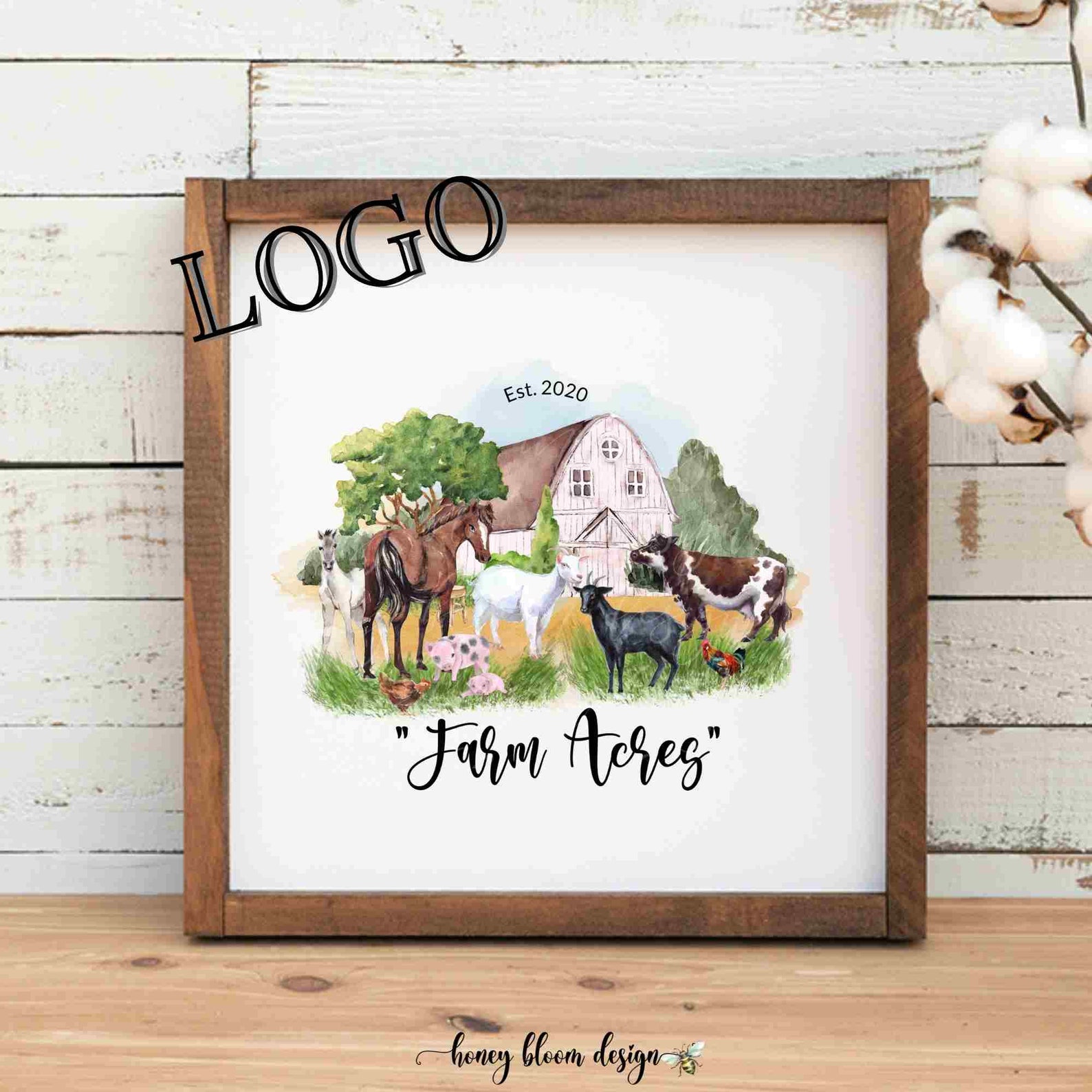 White Barn Farm Logo, Horses Goats Chicken Rooster Pigs Cows, Farm ...