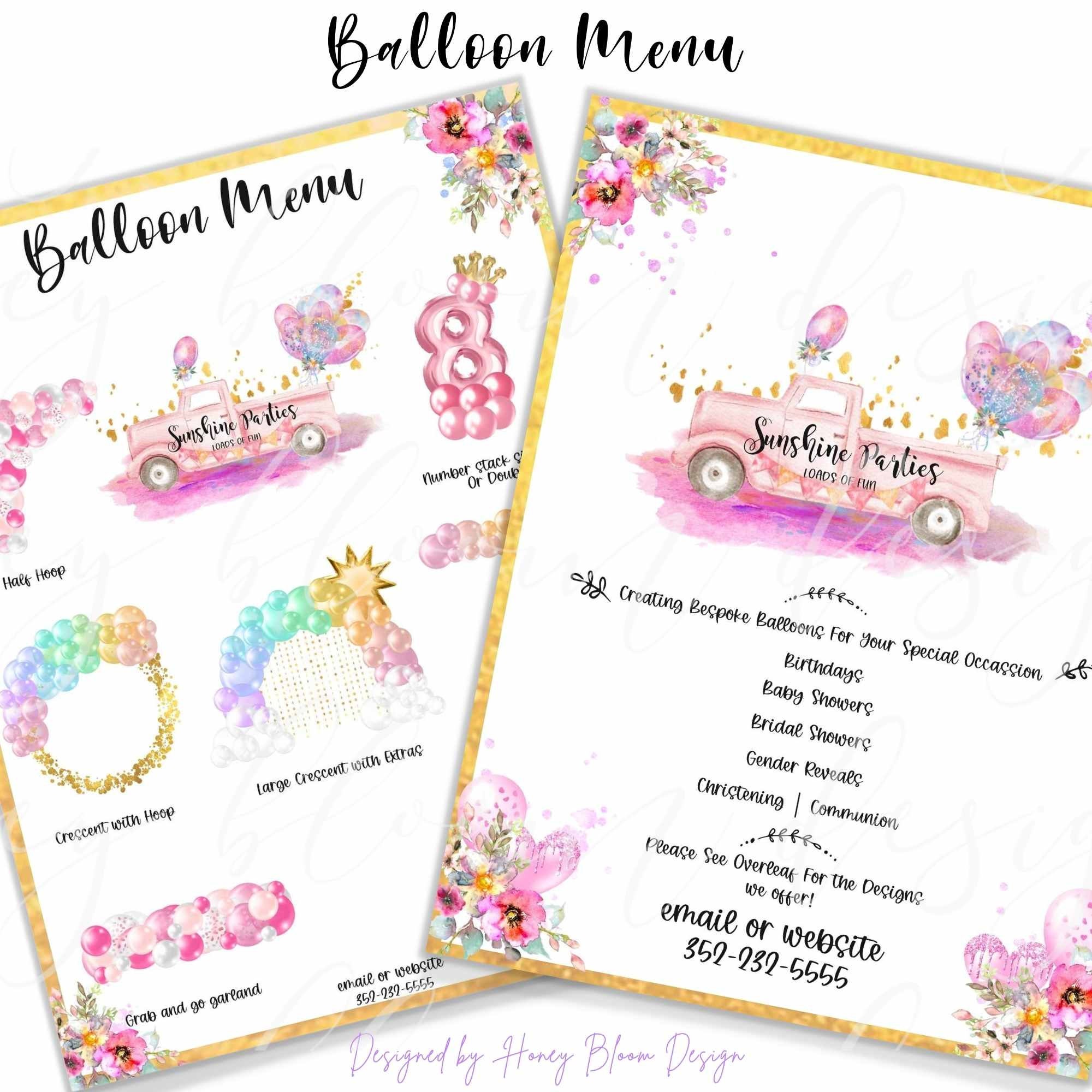 DIY Balloon Business Design Menu, Balloon Bouquet Design Menu, Branding ...