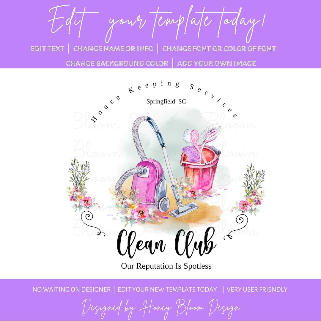 Colorful Cleaning Logo | Pink Vacuum Bucket With Cleaning Tools ...