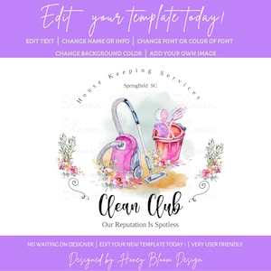 Colorful Cleaning Logo | Pink Vacuum Bucket With Cleaning Tools ...