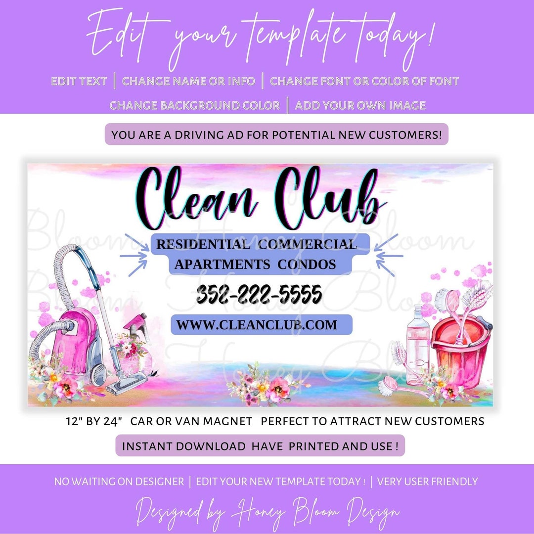 Colorful Cleaning Magnetic Van Door Sign | Pink Vacuum Bucket With ...