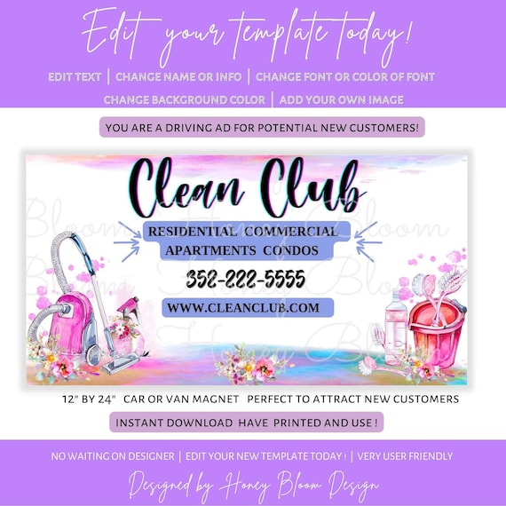 Colorful Cleaning Magnetic Van Door Sign Pink Vacuum Bucket - Etsy