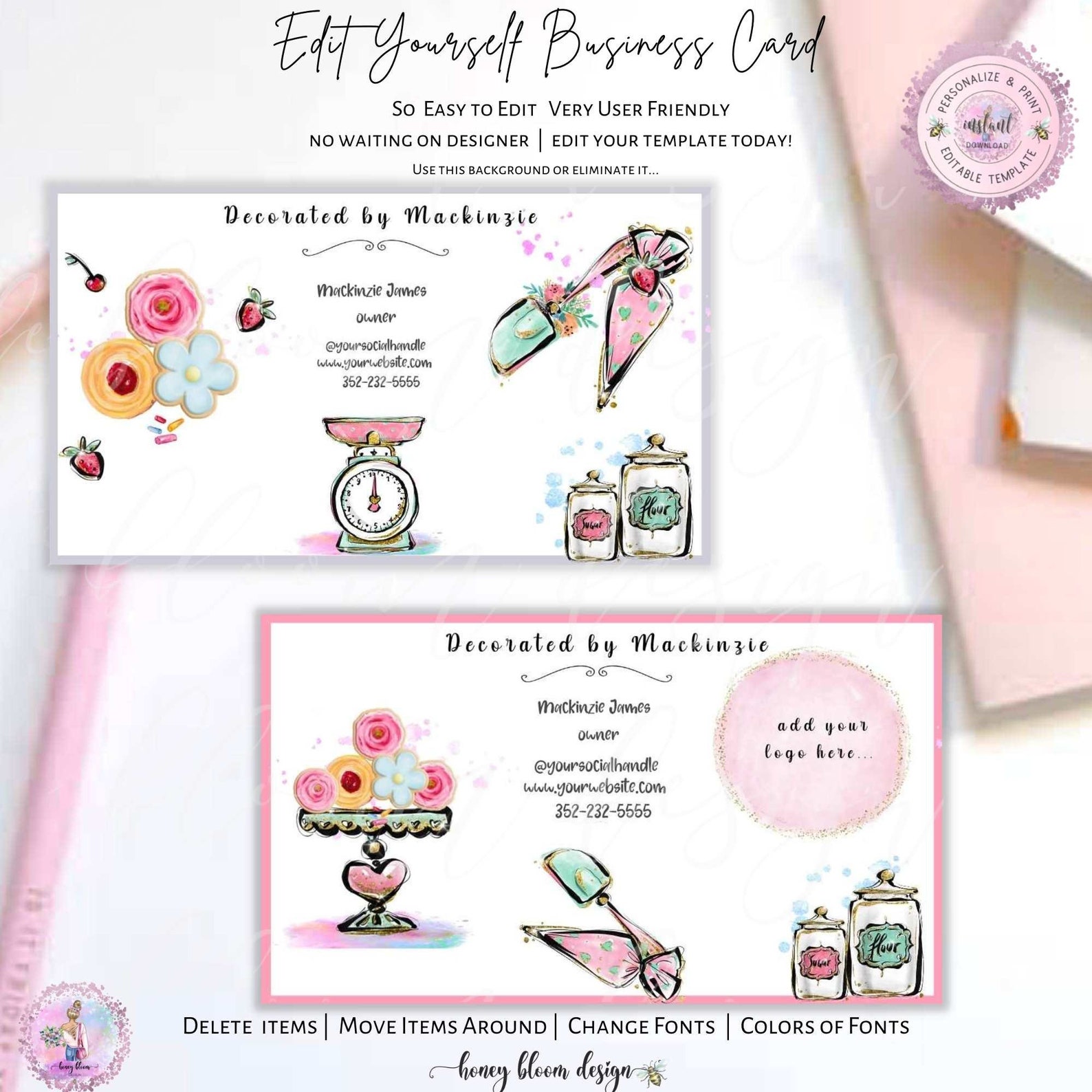 Bakery Business Card, Cookies Cakes Bakery , Frosted Cookies Macarons ...