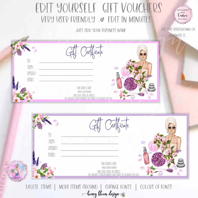 Spa Gift Certificate Beauty Salon Makeup DIY Women Spa Card - Etsy