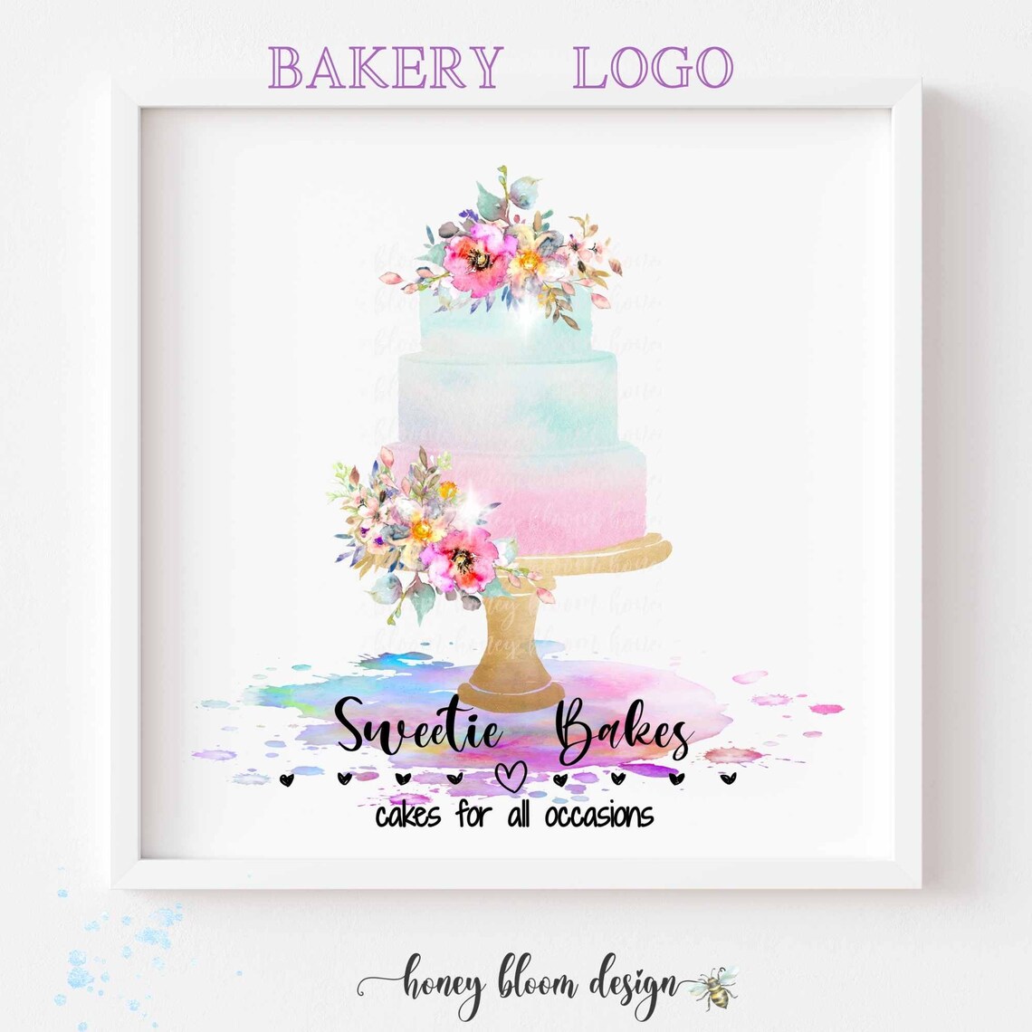 Colorful Cake Bakery Logo Pink Floral Logo Bridal Birthday - Etsy