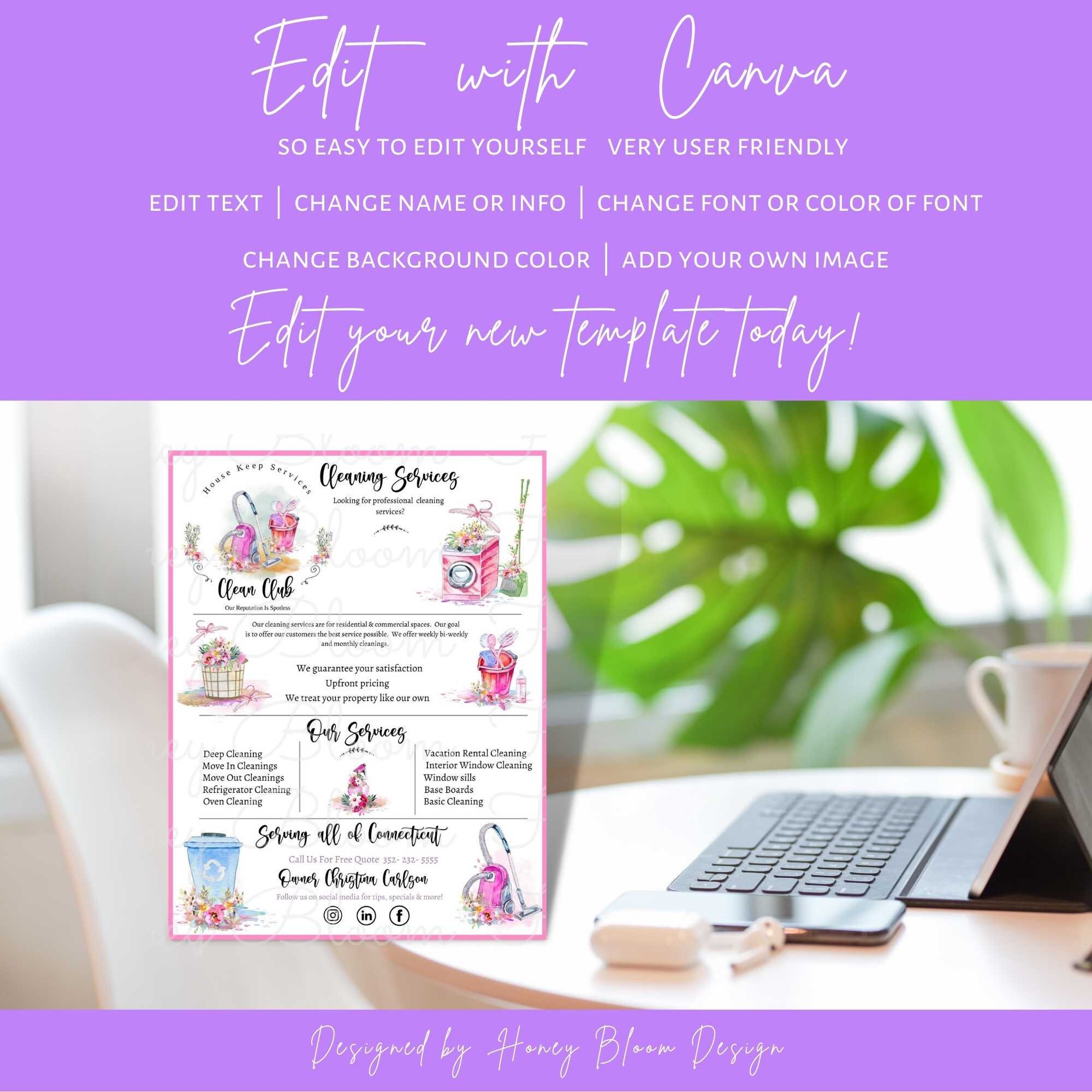 Colorful Cleaning Info Flyer | Pink Vacuum Bucket With Cleaning Tools ...