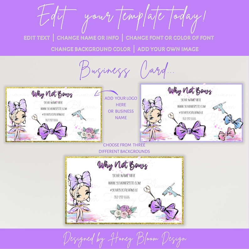 Handmade Bows Business Card | Blonde Hair Cutie on Bow Card | Bows Hair ...