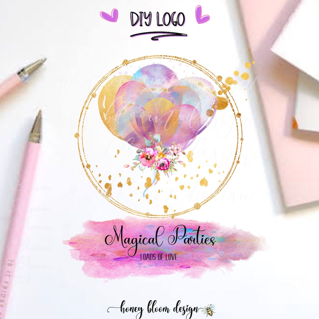 Editable Balloon Logo, Pink Blue Balloons Logo, Perfect for Party ...