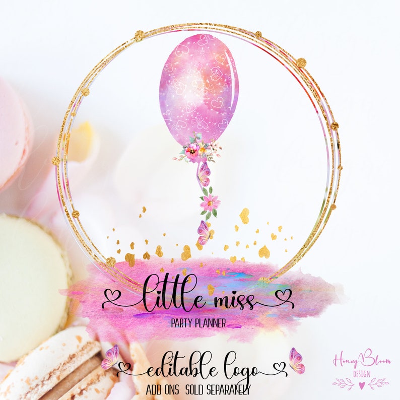 Pink Hearts Balloon Logo Editable Logo Floral String Gold - Etsy