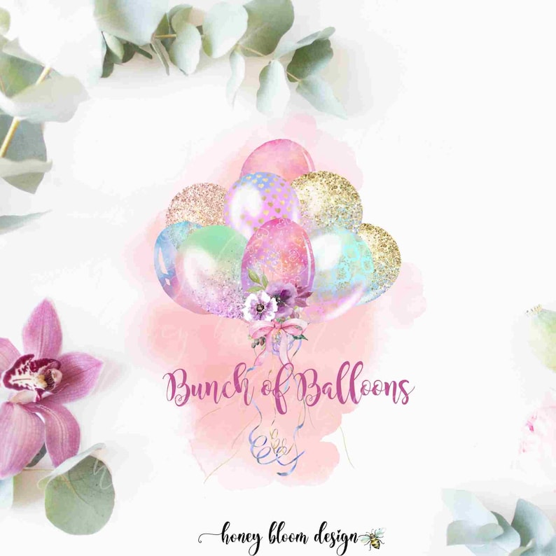 Balloon Logo, Pink Blue Balloons Logo, Perfect for Party Boutique Logo ...