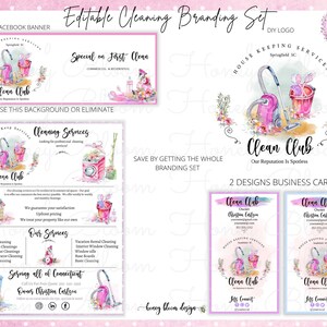 Colorful Cleaning Logo | Pink Vacuum Bucket With Cleaning Tools ...